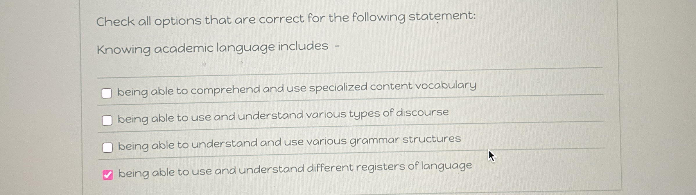 Solved Check all options that are correct for the following | Chegg.com