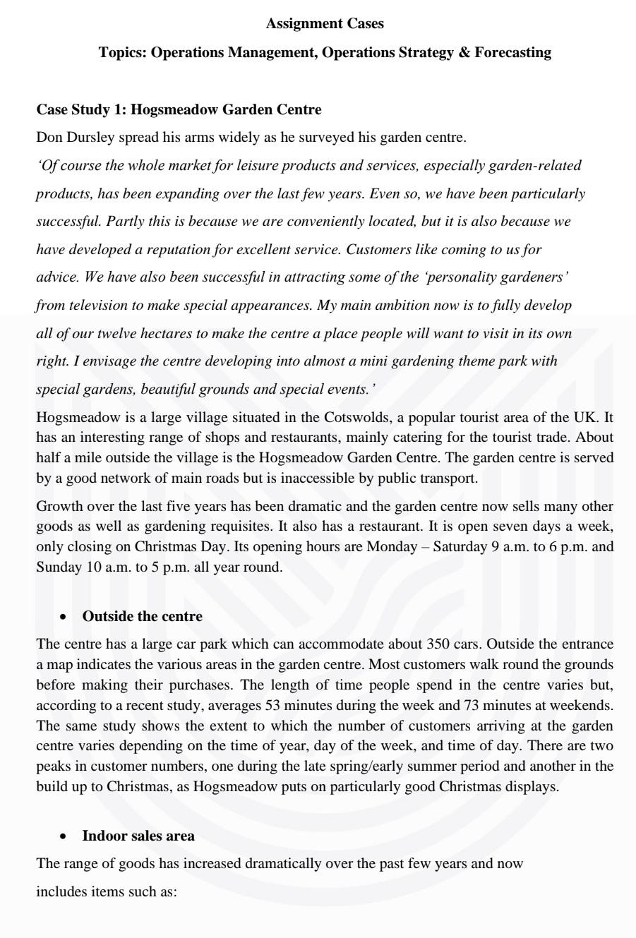 Solved Assignment Cases Topics: Operations Management, | Chegg.com