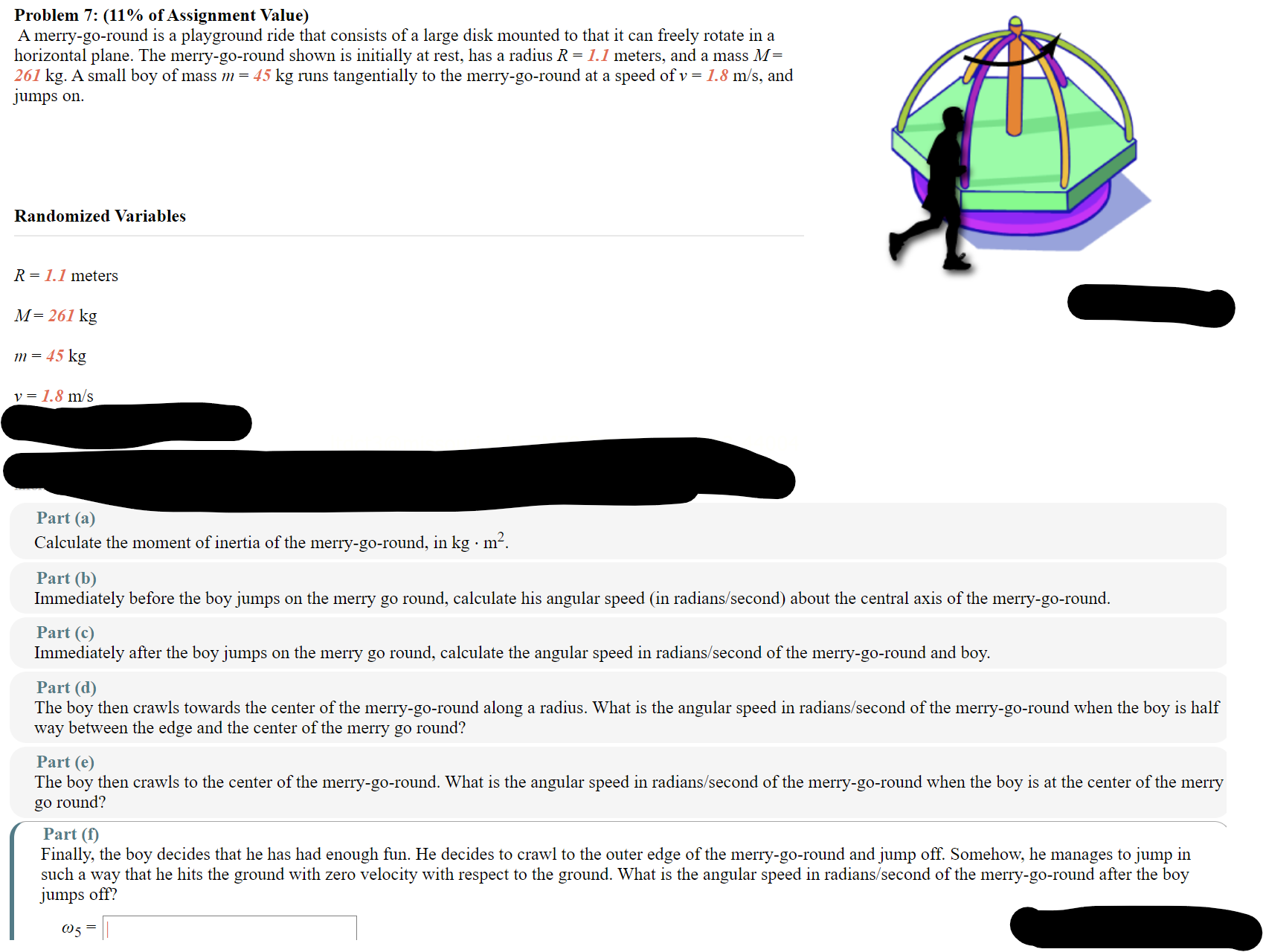 Solved Problem 7: (11% ﻿of Assignment Value)A merry-go-round | Chegg.com