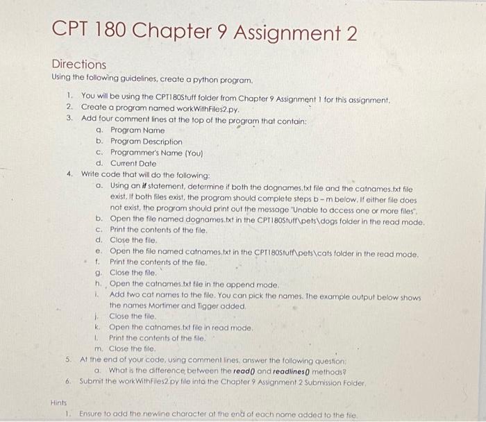 Solved CPT 180 Chapter 9 Assignment 2 Directions Using the | Chegg.com
