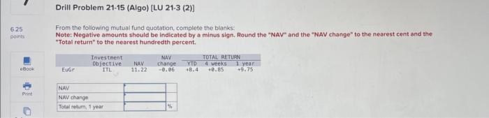 From the following mutual fund quotation, complete | Chegg.com