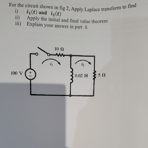 Solved For the circuit shown in fig 2, Apply Laplace trar i) | Chegg.com
