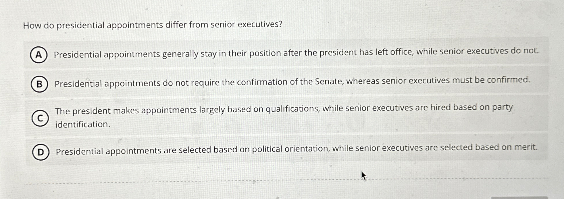 Solved How do presidential appointments differ from senior | Chegg.com