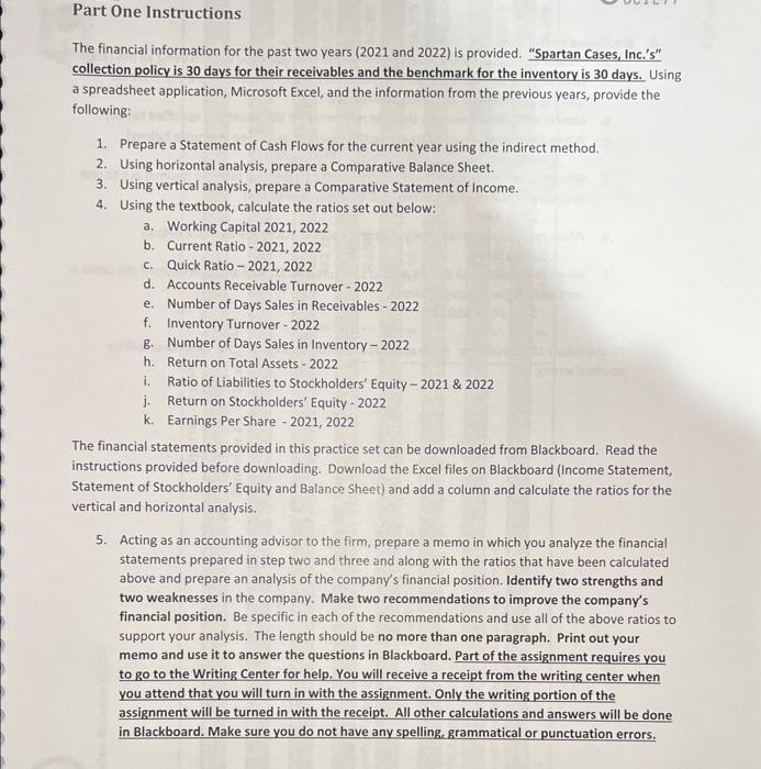 Solved Part One Instructions The financial information for | Chegg.com