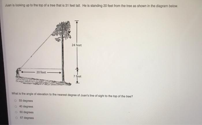 Solved Juan is looking up to the top of a tree that is 31 | Chegg.com