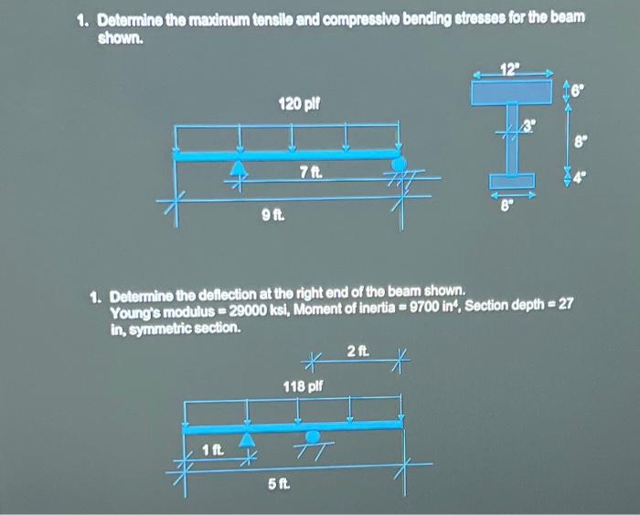 Solved 1. Dotermine the maximum tensilo and compressivo | Chegg.com