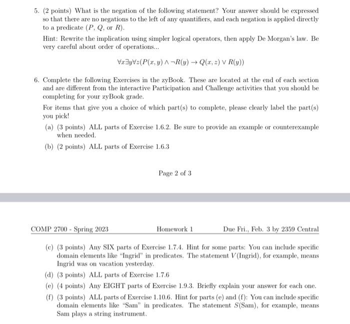 Solved 5. (2 points) What is the negation of the following | Chegg.com