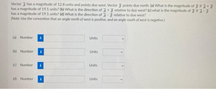 Solved Vector has a magnitude of 12,8 units and points due | Chegg.com