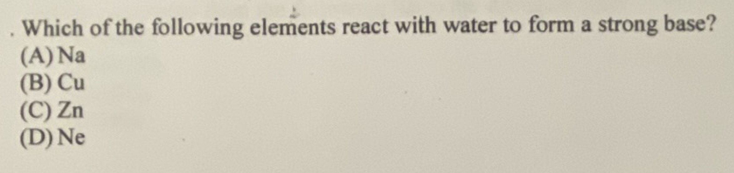 Solved Which of the following elements react with water to | Chegg.com