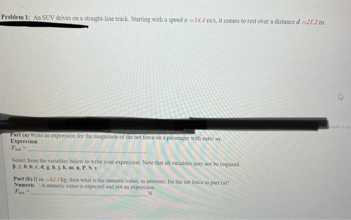 Solved Problem 1: An SUV drives on a straight-line track. | Chegg.com