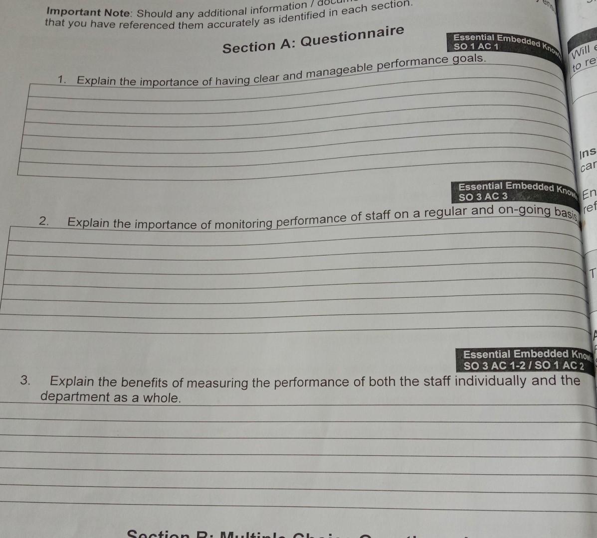 Solved Section A: Questionnaire Essential Embedded Kino 1 е | Chegg.com