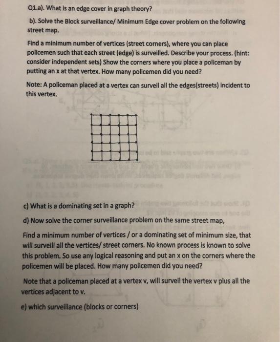 Q1.a). What is an edge cover in graph theory? b). | Chegg.com