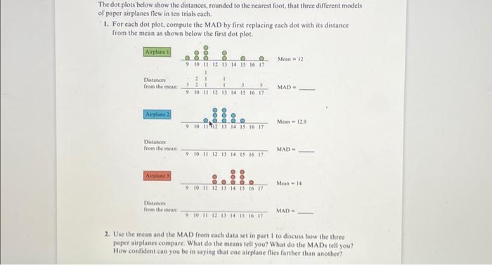Solved The dot plots below show the distances, rounded to | Chegg.com
