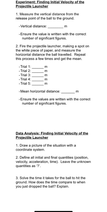 Solved Experiment: Finding Initial Velocity of the | Chegg.com