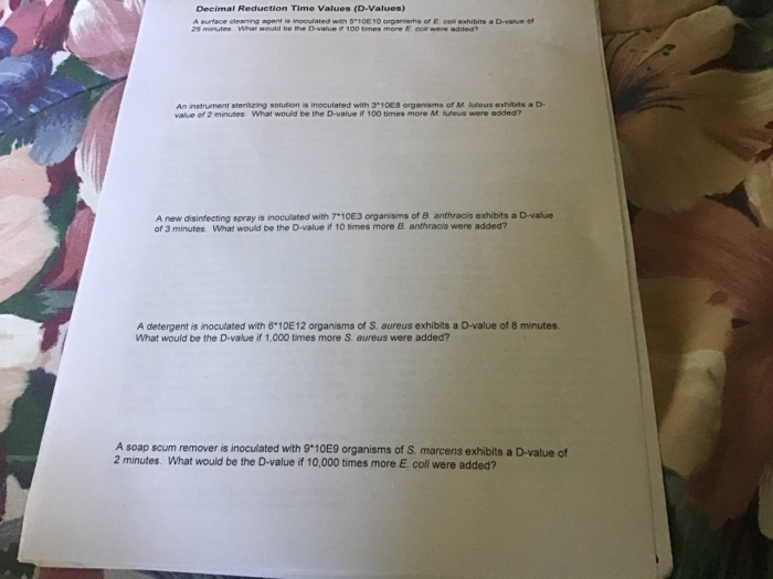 Decimal Reduction Time Values (D-Values) A surface | Chegg.com