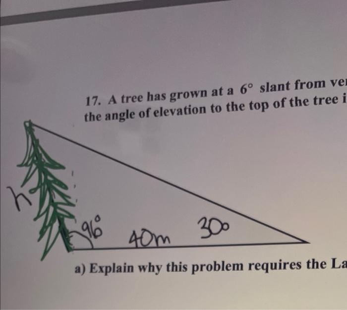 A tree has grown at a 6 slant from vertical. At a | Chegg.com
