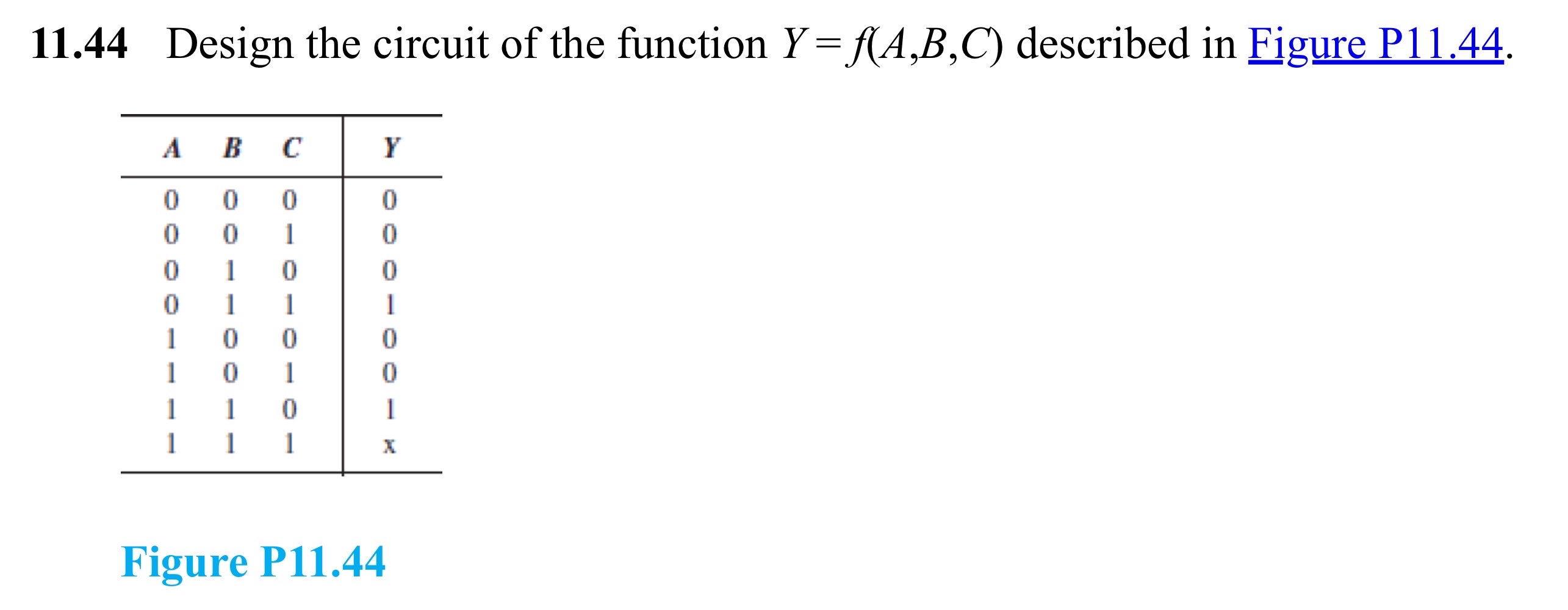 Solved 11.44 ﻿Design the circuit of the function Y=f(A,B,C) | Chegg.com