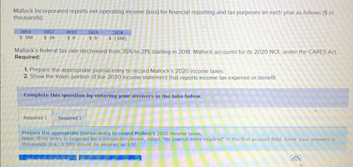 Mallock incorporated reports net operating income | Chegg.com