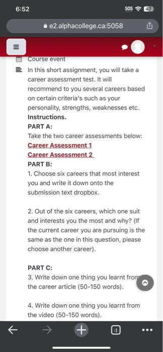 Solved 2. Out of the six careers, which one suit and | Chegg.com