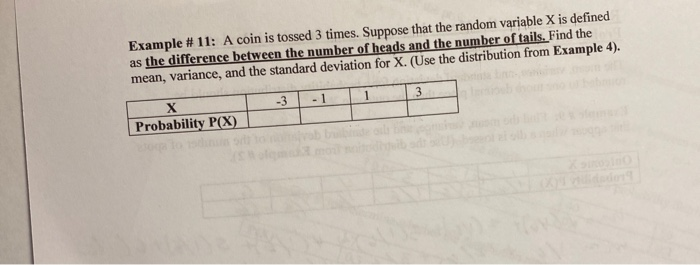 Solved Example #11: A coin is tossed 3 times. Suppose that | Chegg.com