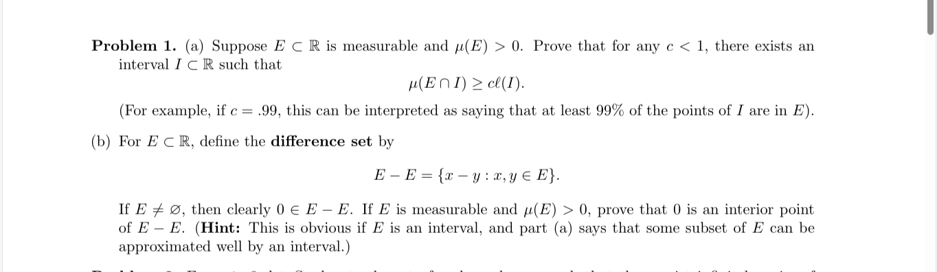 Solved Problem 1 A suppose Esubr Is measurable And