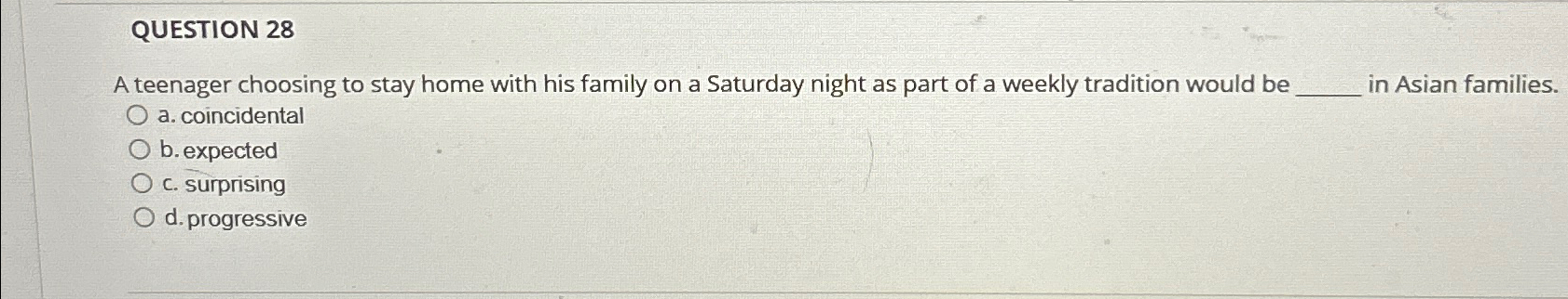 Solved QUESTION 28A teenager choosing to stay home with his | Chegg.com