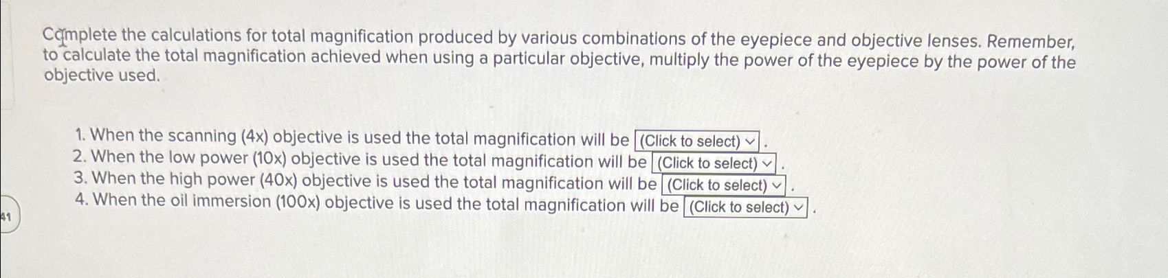 Solved Ccimplete the calculations for total magnification | Chegg.com