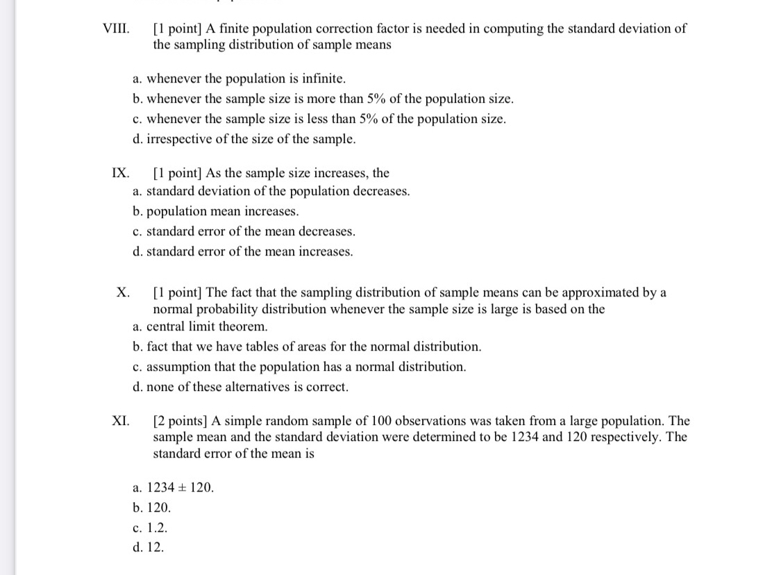 Solved Viii [1 ﻿point] ﻿a Finite Population Correction