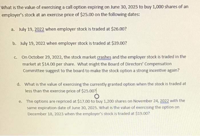 Solved What is the value of exercising a call option | Chegg.com