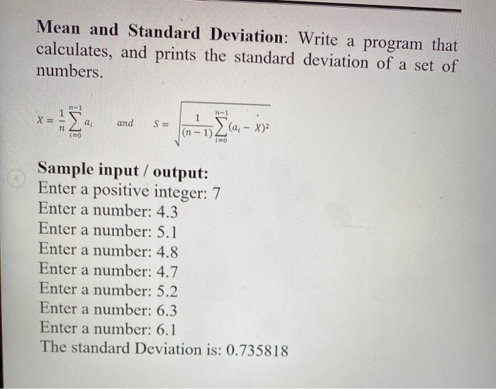 Solved Mean And Standard Deviation Write A Program That 6097