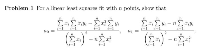 Solved Problem 1 For a linear least squares fit with n | Chegg.com