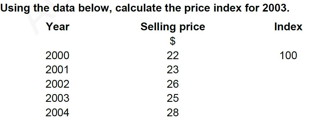 Solved Using the data below, calculate the price index for | Chegg.com
