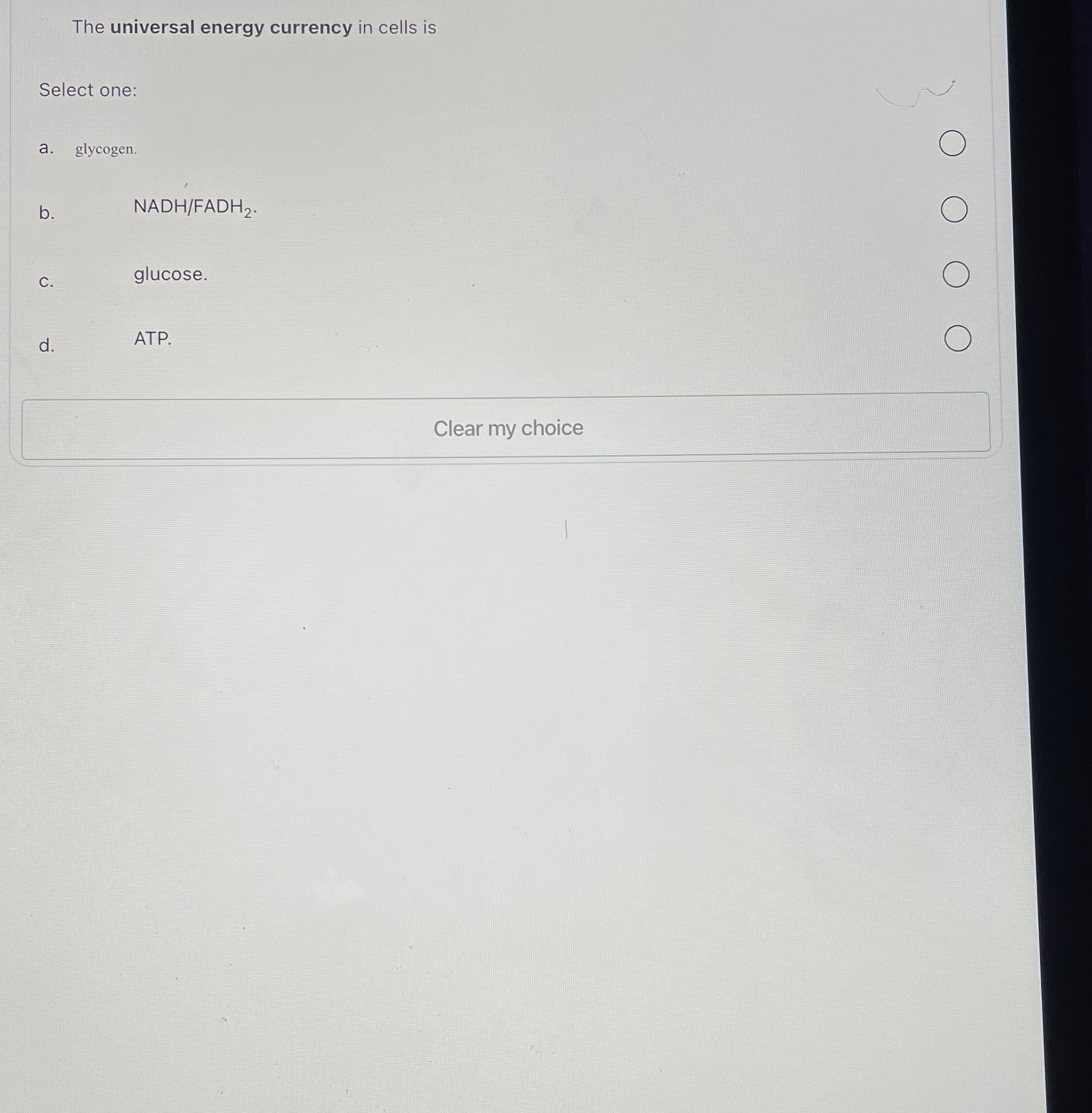Solved The universal energy currency in cells isSelect | Chegg.com