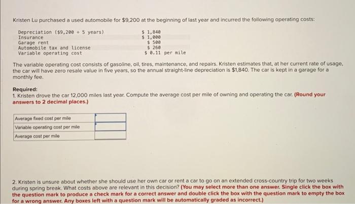 Solved The Variable Operating Cost Consists Of Gasoline