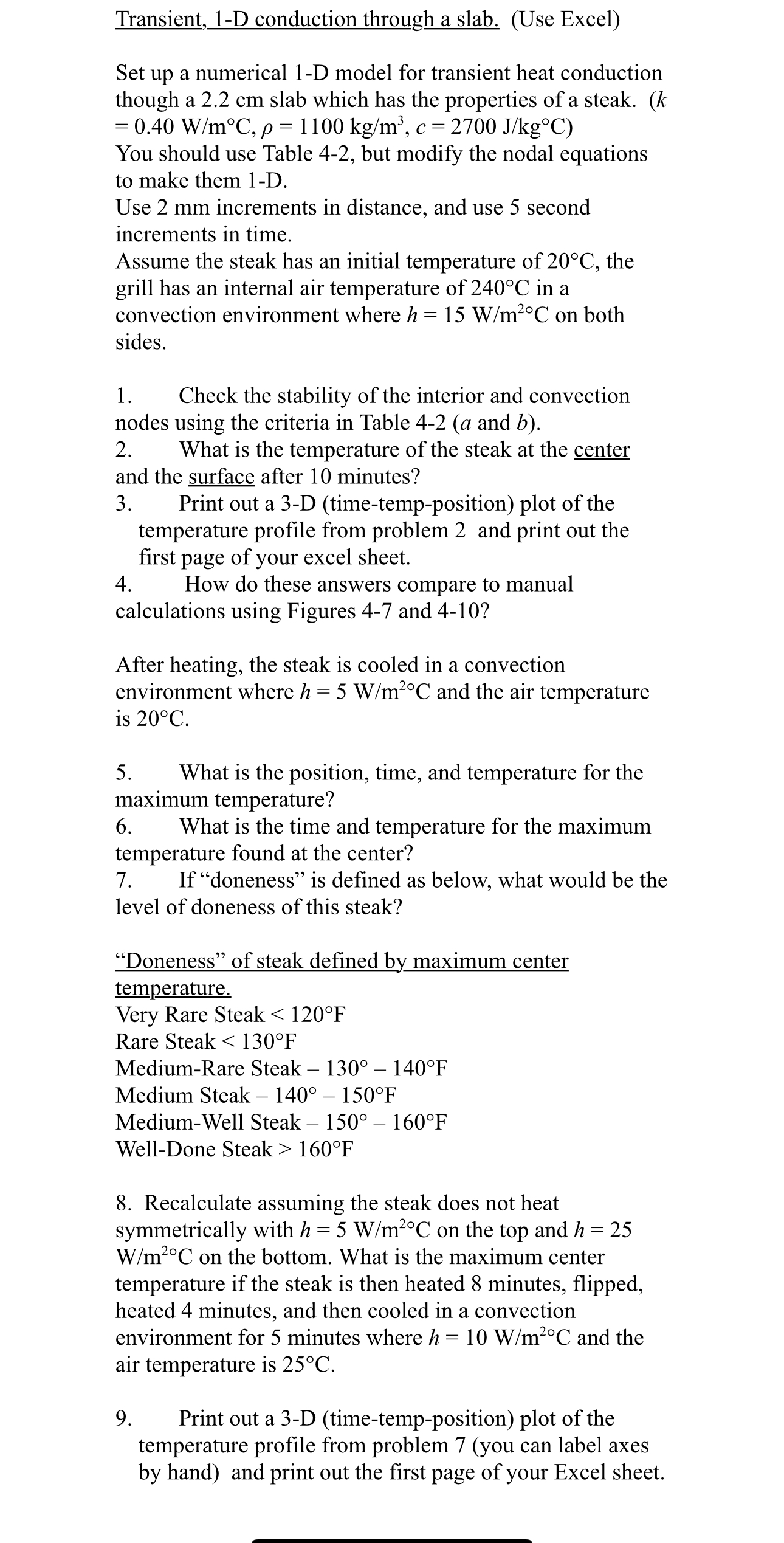 Solved Transient, 1-D conduction through a slab. (Use | Chegg.com