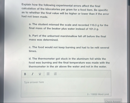 Solved Explain how the following experimental errors affect | Chegg.com
