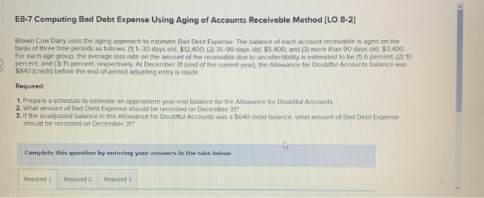 Solved E8-7 Computing Bad Debt Expense Using Aging of | Chegg.com
