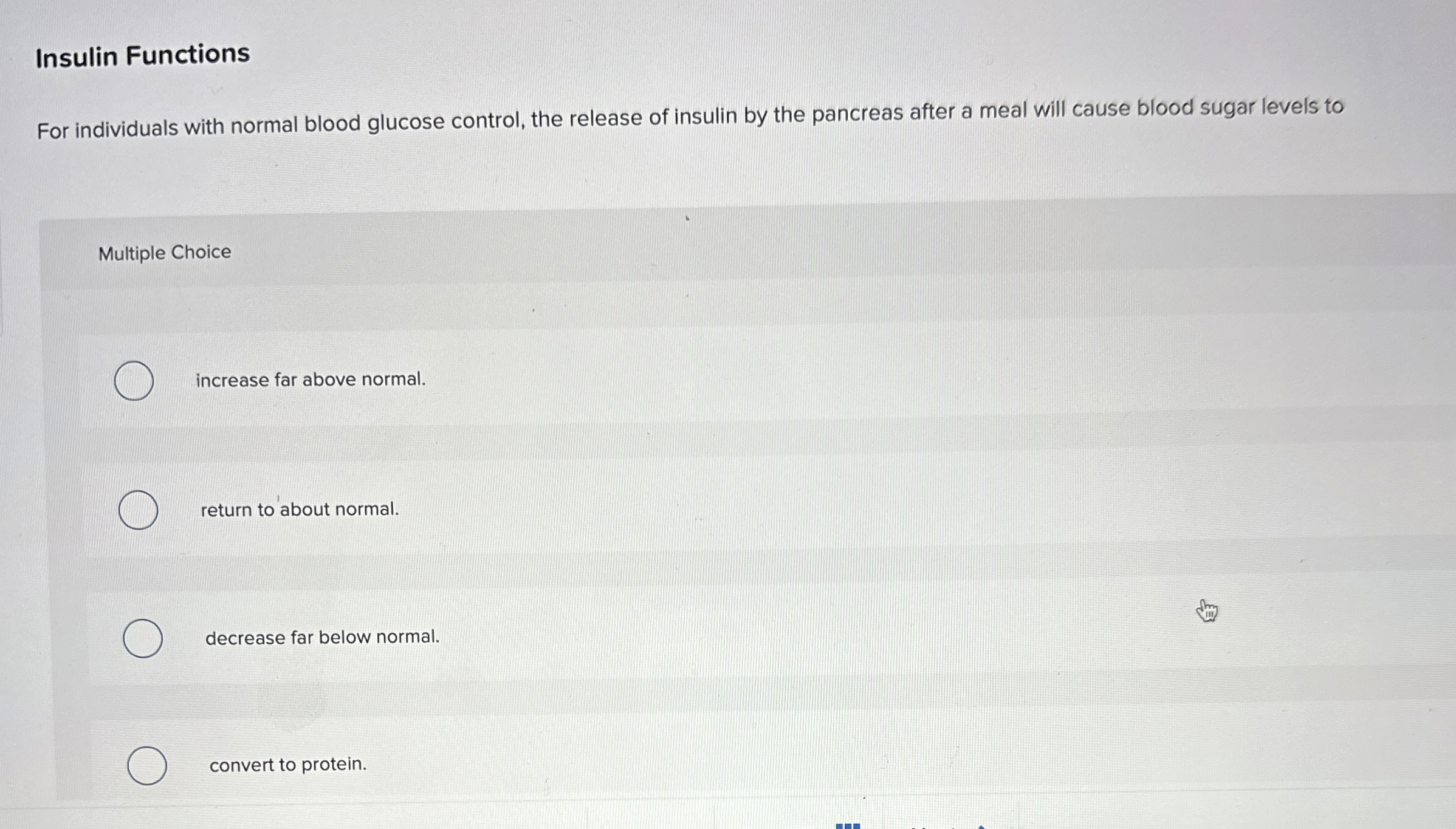 Solved Insulin FunctionsFor individuals with normal blood | Chegg.com