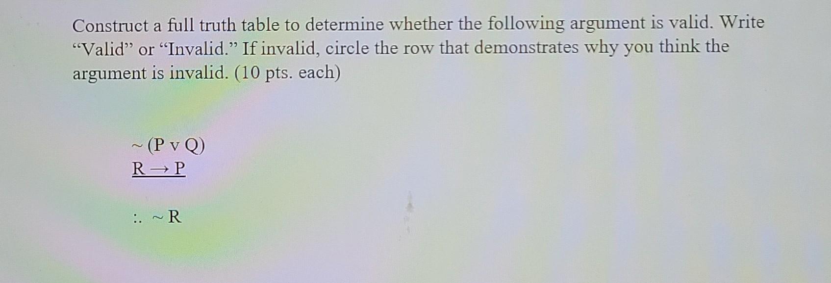 Construct a full truth table to determine whether the | Chegg.com