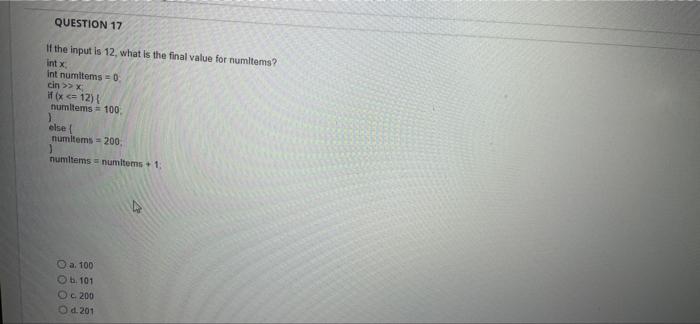 Solved QUESTION 17 If the input is 12, what is the final | Chegg.com