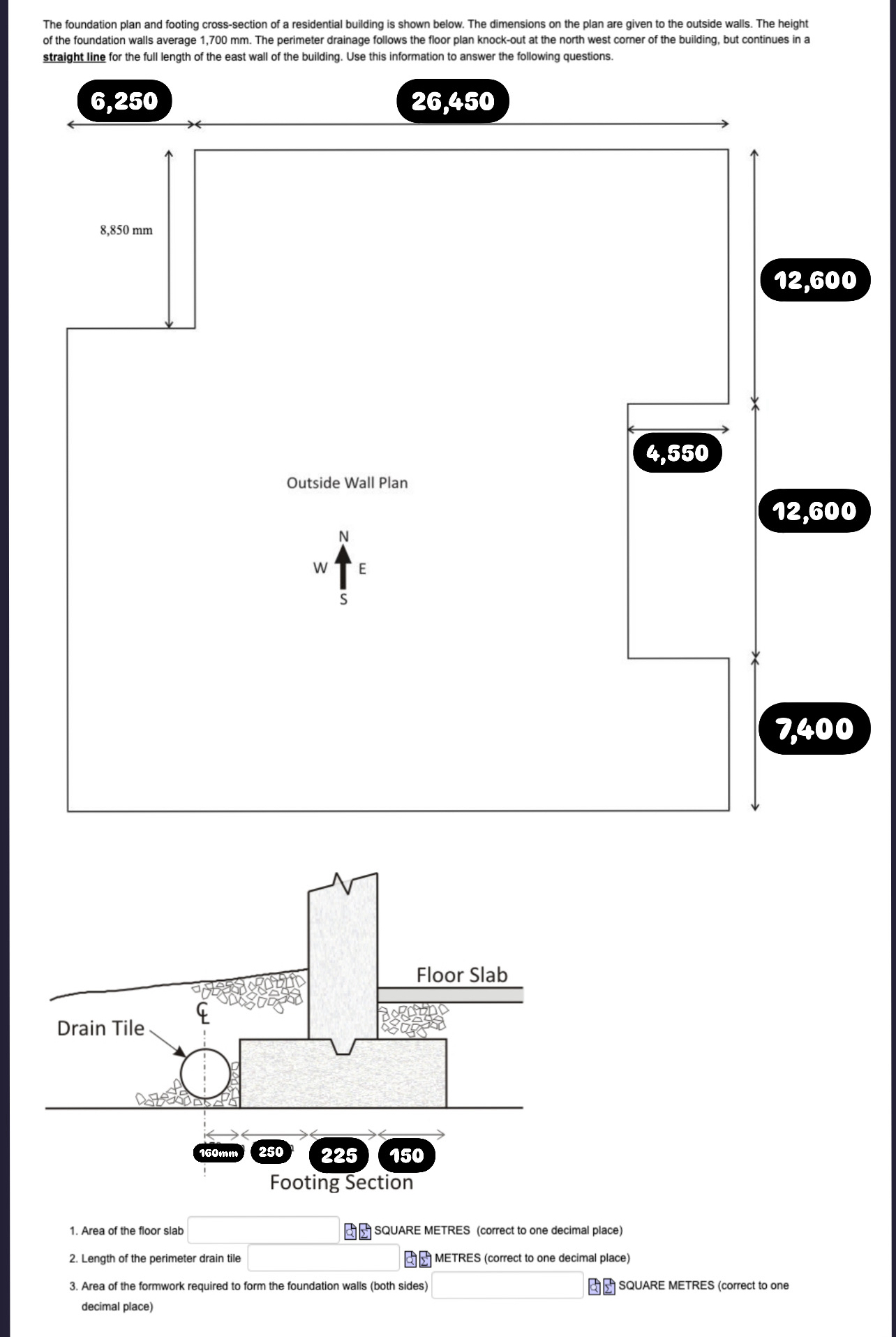Solved The foundation plan and footing cross-section of a | Chegg.com