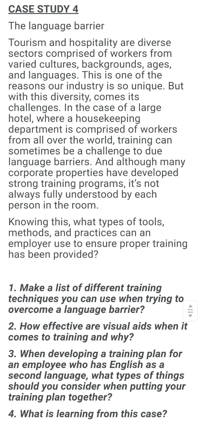 Solved CASE STUDY 4 The language barrier Tourism and | Chegg.com