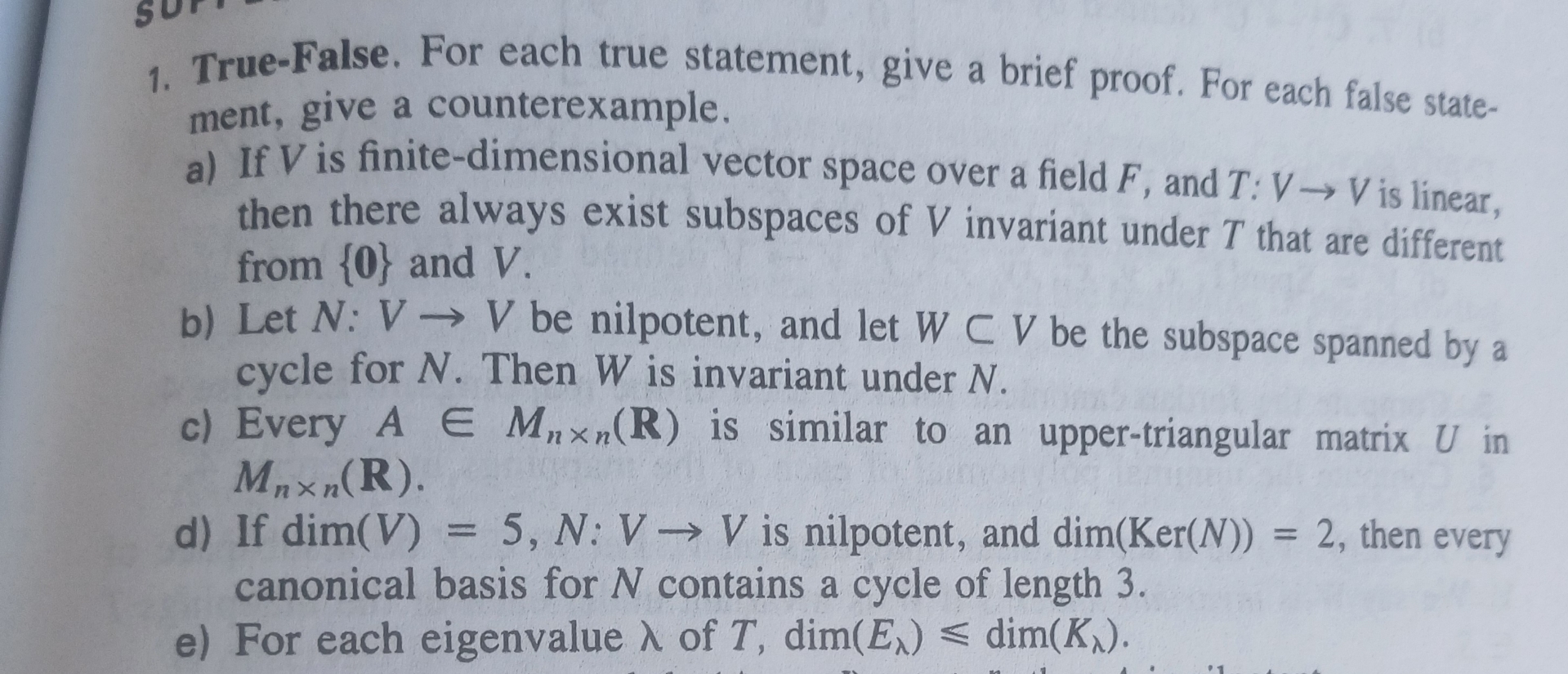 Solved True-False. For each true statement, give a brief | Chegg.com