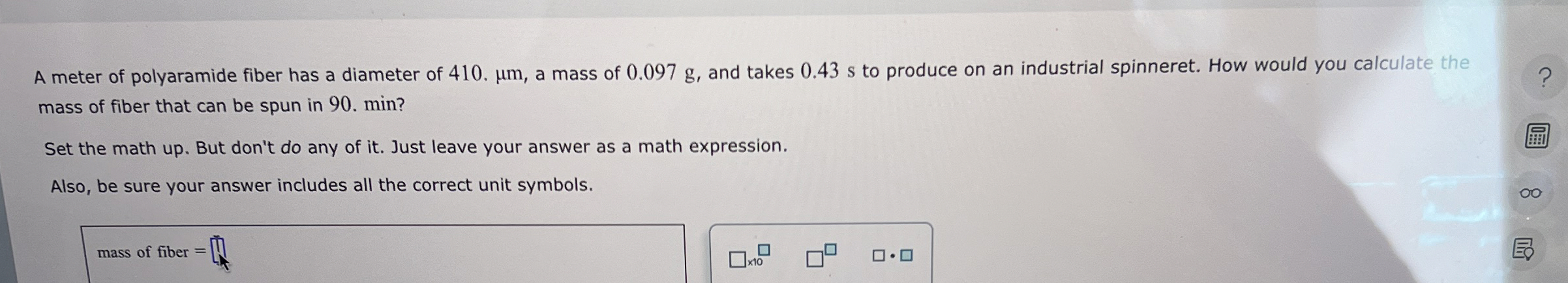 Solved A meter of polyaramide fiber has a diameter of | Chegg.com