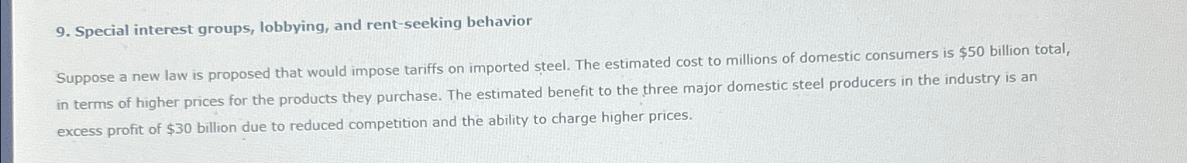 Solved Special interest groups, lobbying, and rent-seeking | Chegg.com