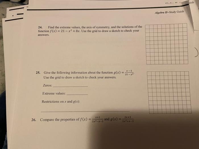 Solved OFF lide Algebra II-Study Guide 24. Find the extreme | Chegg.com