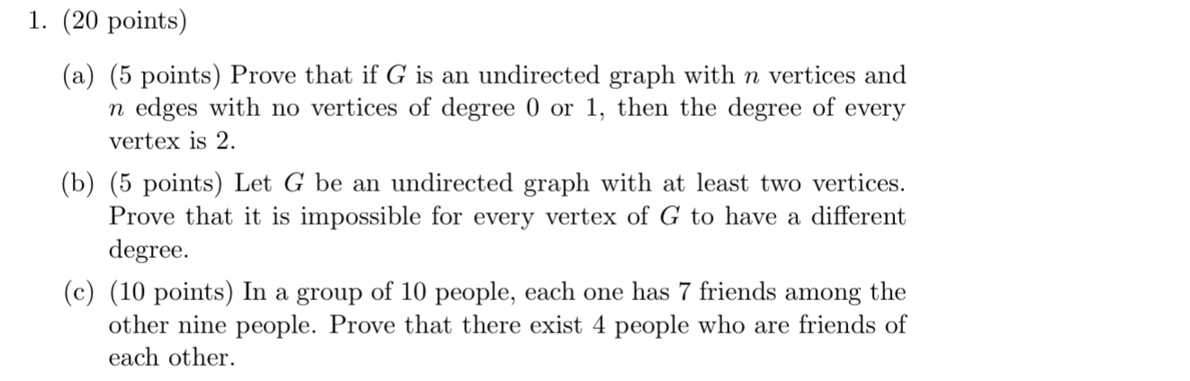 Solved (20 ﻿points)(a) (5 ﻿points) ﻿Prove that if G ﻿is an | Chegg.com