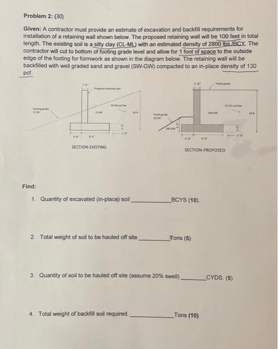 Problem 2: (30) Given: A contractor must provide an | Chegg.com