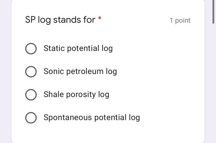 Solved SP log stands for 1 point Static potential log O | Chegg.com