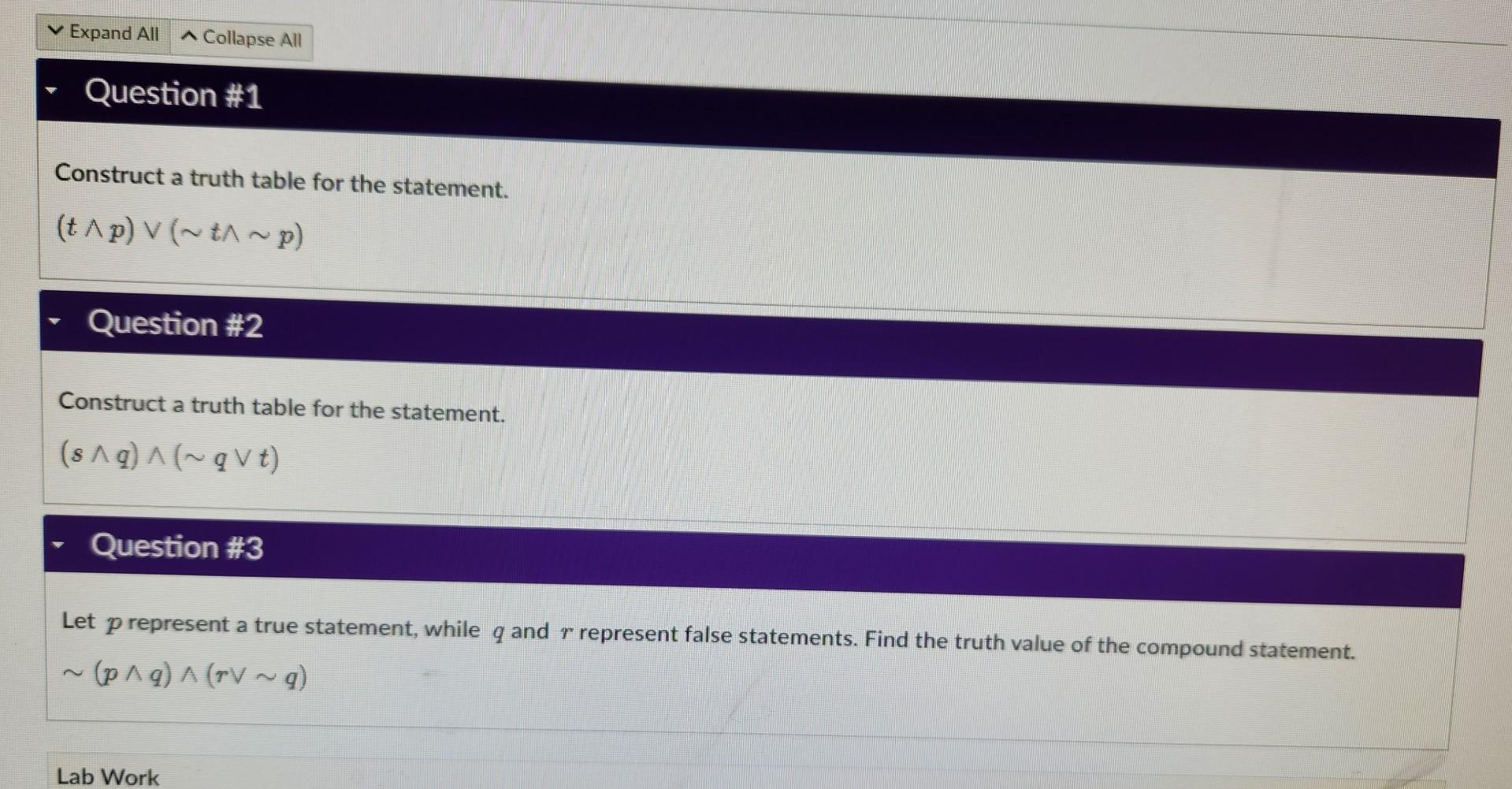 Solved Construct a truth table for the statement. | Chegg.com